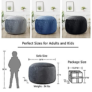 Large Bean Bag Chair for Adults/Kids with Filling, 3 ft Memory Foam Bean Bag Chairs with Filler Included, Ultra Soft Dutch Velvet Fabric, Bean Bag for Living Room - 3 Foot,Dark Gray