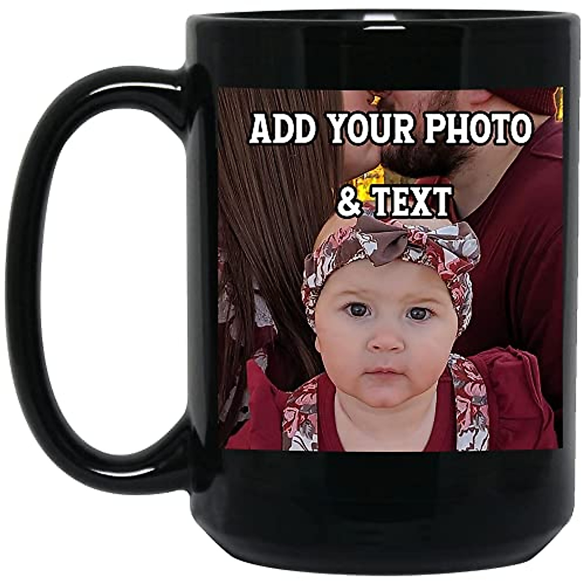 Sweet Love Personalized Text Picture Coffee Mug, Custom Mug Upon You, Photo Name On Cup, Add Multiple Images To Gift for Birthday Xmas Father & Mother Day - Black 15 Oz