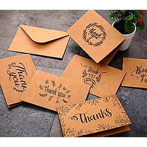 Thank You Cards of Ohuhu, 36 Pack Brown Kraft Paper 6 Design of Assorted Thank U Greeting Note Card with Envelopes and Stickers for Wedding, Business, Birthday, Baby Shower, Blank Inside, 4 x 6 Inch