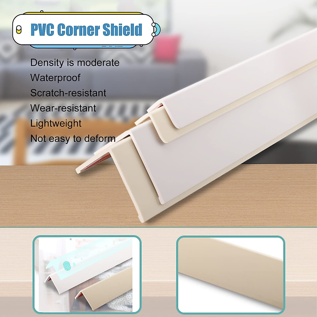 White Corner Shield for Walls with Pre-Tape Adhesive, 39 43 47 51 55 59 63 67inch Long, Waterproof PVC Corner Guard Edge Protectors, Anti-bumping Strips ( Color : 2cm(4/5") Wide , Size : 170cm/67in )