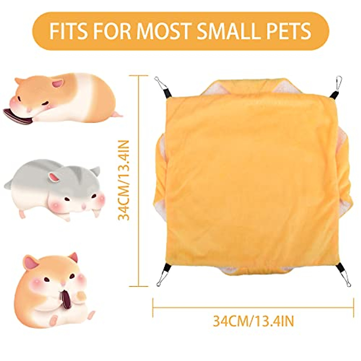 Ferret Hammock,2Pcs Soft Plush Small Animal Hanging Hammock,Warm Double Layer Rat Hammock,Hamster Hideout Hanging Bunkbed,Pet Cage Accessories for Guinea Pig Sugar Glider Squirrel(Yellow + Gray)