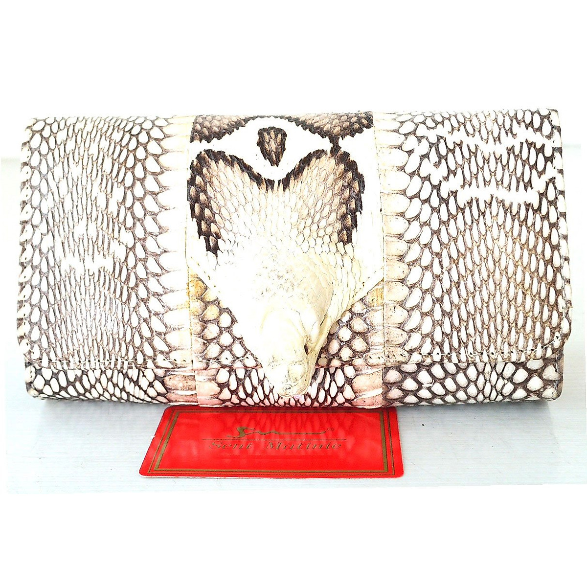 Authentic Snake Skin Women's Long Bifold Cobra Snake W/Head Purse Wallet