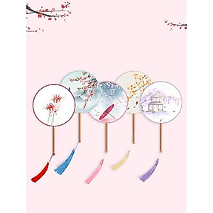 Paper Fan Folding Fan Chinese Fan 2Pieces Hand Fan Folded Ancient Chinese Style Hanfu Cheongsam Costume Embroidery Small Round Fan Folding Hand Fan Japanese Fan (Color : 2pieces-c, Size : Fan diamet