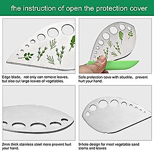 Leaf Herb Stripper, Stainless Steel Kitchen Herb Stripper Tool, 9holes, 2 in 1 design,Curved edge can be used as a kitchen knifefor Chard, Collard Greens, Parsley, Basil, Rosemary Herb, Taragon, Thym