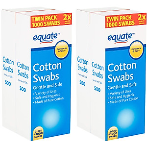 Equate Cotton Swabs Twin Pack, 1000 Count - 2 Pack (for Ears, Beauty, Makeup, Babies, Dogs, Pets, and More). Includes 2000 Count Total (4x 500 Count = 2000 Total).