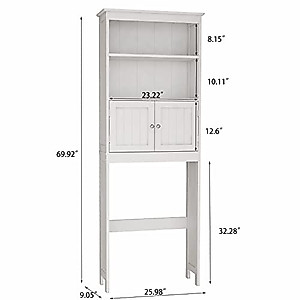 OQSC Bathroom Shelves Over The Toilet Storage Cabinet with 2 Doors Wood Over Toilet Bathroom Organizer Freestanding Above Toilet Rack, White