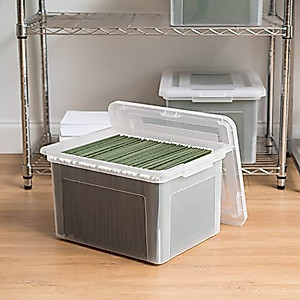 IRIS USA Letter/Legal File Tote Box, BPA-Free Storage Bin Tote Organizer with Durable and Secure Latching Lid, Stackable and Nestable, 4 Pack, Crystal Clear (585237)