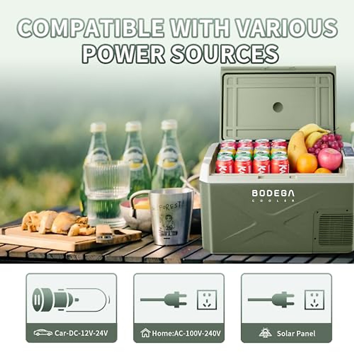 BODEGACOOLER 12 Volt Car Refrigerator, Electric Cooler Portable Freezer WIFI APP Control, 32Quart(30L) RV Car Fridge-4℉-68℉, 12/24V DC100-240 Volt AC for Outdoor Camping,Travel,Vehicles,Home Use