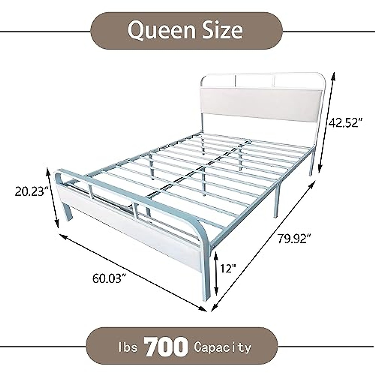 alazyhome Modern Queen Size Bed Frame, Metal Platform Bed with Velvet Upholstered Headboard, Steel Slats Support, Noise Free, Under-Bed Storage, Easy Assembly, White