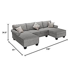 Ucloveria Sofas & Couches, Modern U-Shaped Sectional Sofa with Sleeper Sofa Bed and Double Storage Spaces, 3 Pillows Included, Reversible Chaise for Living Room Furniture Sets, Gray