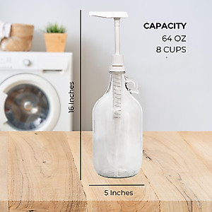 Cornucopia Half Gallon Glass Pump Dispenser Bottle, 64-Ounce Jug with Pump for Sauces, Syrups, Soaps and More