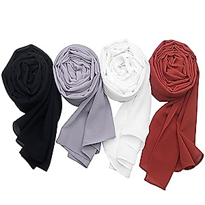 XXUOD 4 pcs Women Soft Chiffon Scarves Shawl Long Scarf Wrap Scarves Head Wraps Series A.