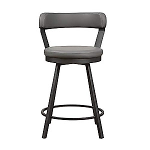 Homelegance Appert Swivel Bar Stools, Upholstered Faux Leather Seat, Back, Metal Frame, Legs, Footrest Counter Height Chair (Set of 2), 25 in SH, Gray
