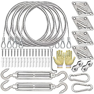 NQN 48 PCS T304 6 Inch Hardware Kit for Square & Rectangle Sun Shade Sail Canopy Awning Installation Installation Complete Set, 48 Ft (12'x4) Extension Cable Wire Rope, 304 Stainless Steel, Anti Rust