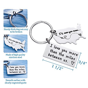 LParkin Miss You Gifts for Women Men Her I Love You More Than The Miles Between Us Long Distance Relationship Boyfriend Girlfriend Just Because Gifts for Women State Keychain