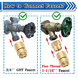 Self Draining Vacuum Breaker, No Lead Brass 3/4" Female x 1-1/16" GHT Male Hose Bib Backflow Preventer, Comes With 1-1/16" Female x 3/4" GHT Male Converter, Fit 1-1/16'' Fine Thread Faucet