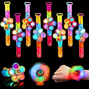 LED Light Up Fidget Spinner Bracelets, Glow in The Dark Party Favors for Kids 4-8 8-12, Goodie Bags Stuffers for Kids, Treasure Box Toys for Classroom, Birthday Gifts