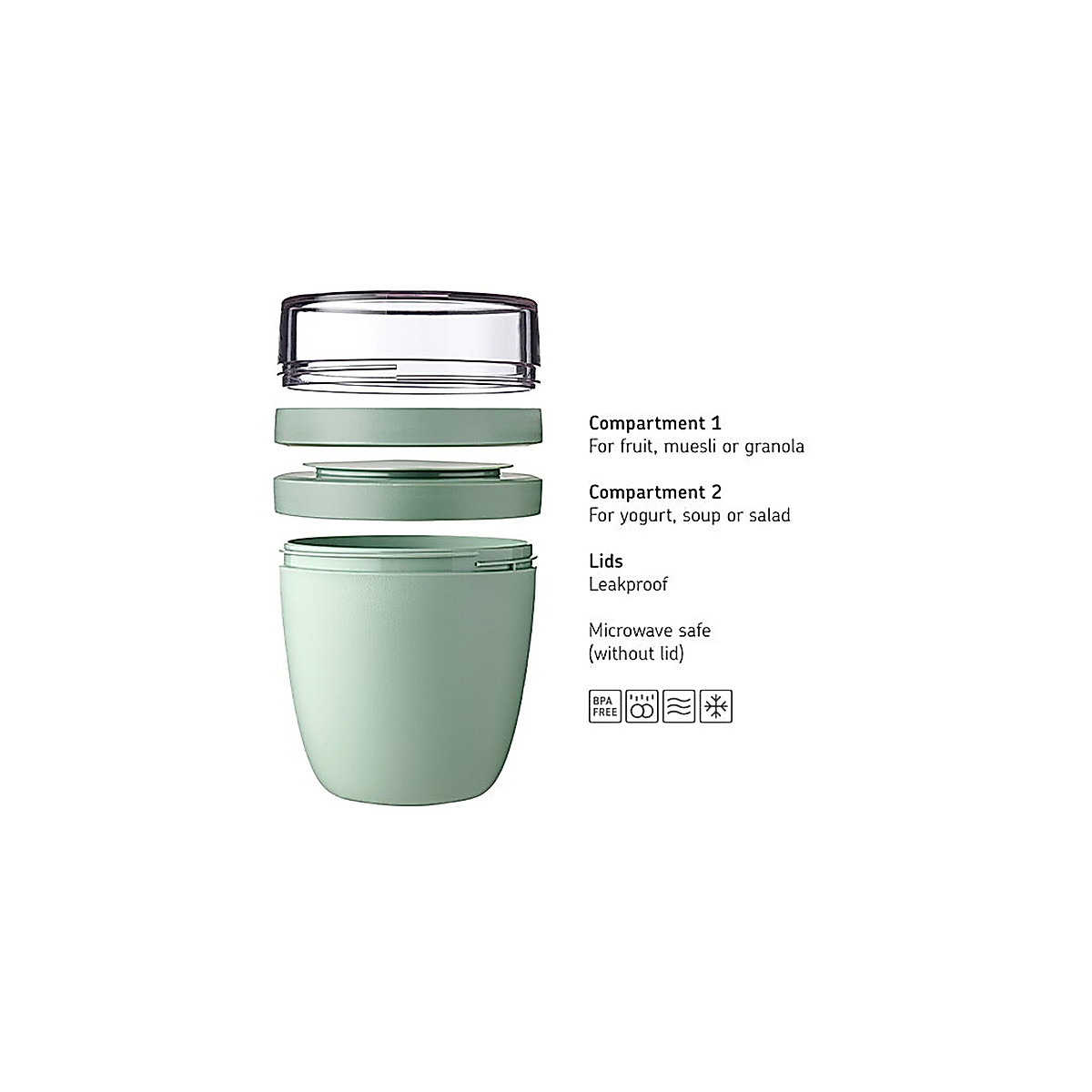 Mepal Overnight Oat jar - Mini - Practical Yoghurt Cup & Muesli Cup - Separate Compartments for Yoghurt & Muesli - Suitable for Freezer, Microwave & Dishwasher - 300 ml + 120 ml - Vivid Mauve