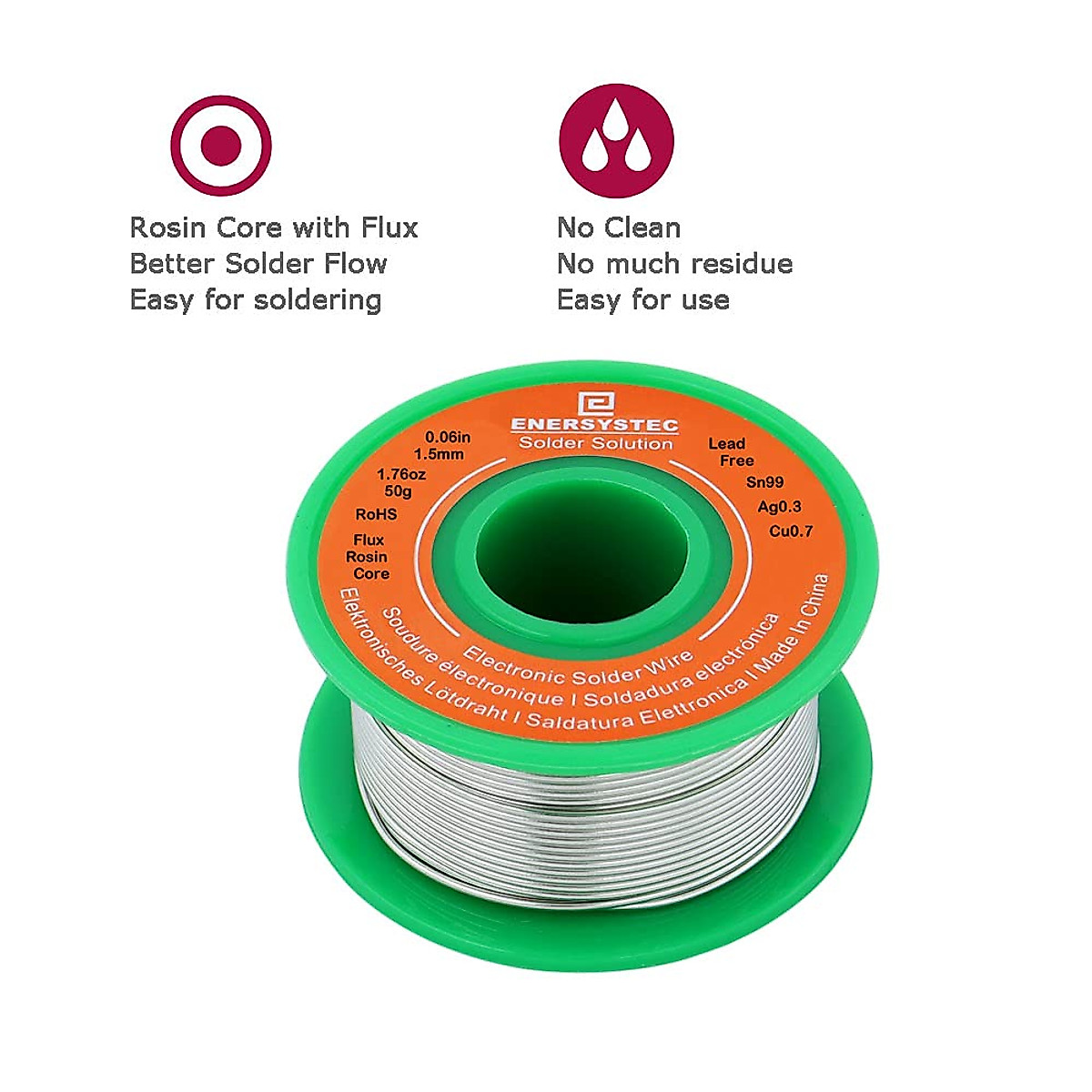 1.5mm Electronic Solder Wire Lead Free Rosin Flux Core Diameter 0.06in Large Size Solder Wire Gauge 1.76oz 50g Sn99 Ag0.3 Cu0.7 Flow Electric Soldering Unleaded PB Free