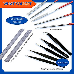 JUNYAOHSU Gundam Model Tools Kit, 34pcs Hobby Tool Set, Pliers, Separator, Files, Screwdriver, Tweezers, Polishing Strip, Graver, Blades for Buildings, Gundam, Robots Models Minature