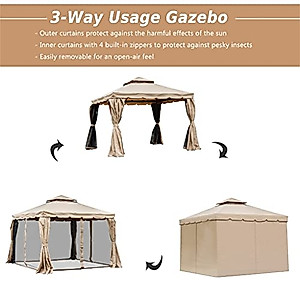 ADUH 10' X 10' Two-Tier Outdoor Event Canopy Sunshade Gazebo Tent with Mesh Sidewalls