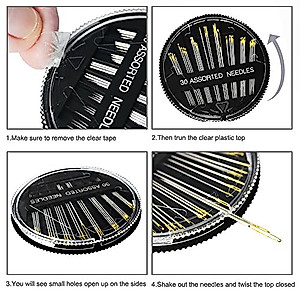 Premium Hand Sewing Needles for Sewing Repair, 30-Count Assorted Embroidery Needles with 2 Threaders, Large Eye Sharp Needle, Handsewing Needles Kit for Ccross Stitch