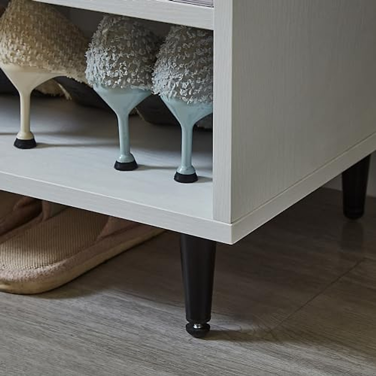 OLD CAPTAIN Shoe Storage Cabinet, 5-Tier Modern Entryway Organizer Cabinet with Door,Deodorisation and Automatic Lighting (White Rattan)