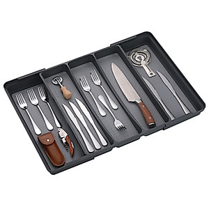 3 Pack Clear Plastic Drawer Organizer, No-Slip Cutlery Tray Utensil Organizer for Kitchen Drawers, Cosmetic Tray for Dressing Table Makeup Storage Organiser in Bedroom and Living Room 7.5" X 13"