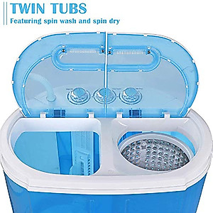 Saturnpower Portable Washing Machine, 9.9lbs Mini Compact Twin Tub Washer Drum Washing Machine Laundry Washer w/Spin Cycle Basket and Drain Hose