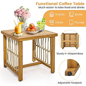 HAPPYGRILL 3 Pieces Patio Furniture Set, PE Wicker Conversation Set with Soft Seat & Back Cushions, Stable Acacia Wood Frame, Outdoor Sofa Set for Backyard, Porch, Poolside