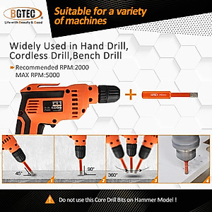 BGTEC Dry Diamond Core Drill Bits 2pcs 1/4" Tile Drill Bits with Hex Shank for Granite Marble Porcelain Tile Ceramic Masonry