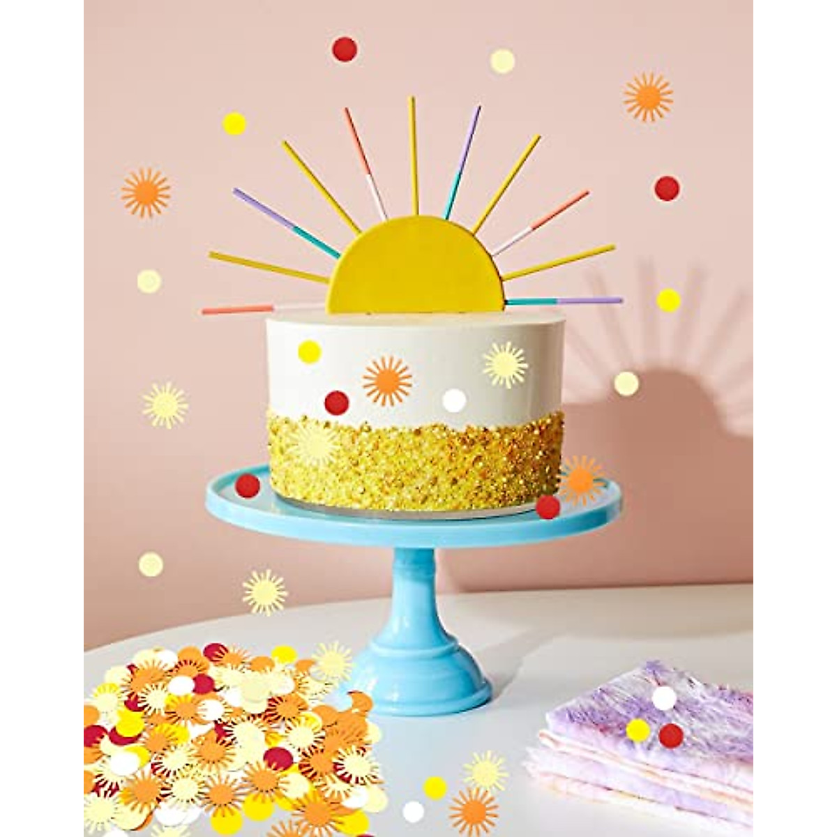 200 Pieces First Trip Around The Sun Birthday Decorations Boho Sun Confentti Muted Little Sunshine Confetti Papercraft Embellishments for Groovy Party Baby shower First Birthday Table Decors