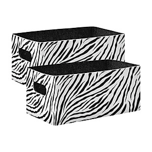 susiyo Zebra Print Pattern Storage Bins 2 Pcs Felt Storage Basket Foldable Organizer Bin for Office Closet