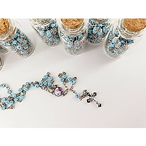 Baptism Favor (12PCS) Holy Communion Rosary in Glass Bottle Jar Recuerdos De Bautizo Quinceanera Christening Recuerdos para Primera Comunion Niña Quinceanera Gift for Guests Blue