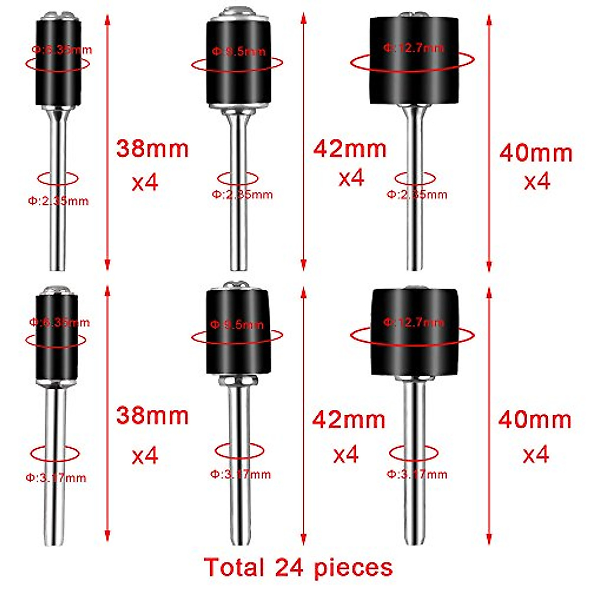 AUSTOR 531 Pcs Sanding Drum Set，504 Pcs Drum Sander Sleeves 80 120 150 240 320 400 600 Grit 24 Pcs Drum Mandrels 2 Pcs Self-Tightening Drill Chuck and 1 Pc Combination Wrench for Dremel Rotary Tool