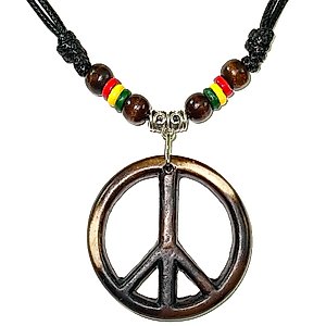 LAVIP Leather Peace Symbol Necklace - Peace Sign Pendant Rasta Hippie Hemp Hawaiian