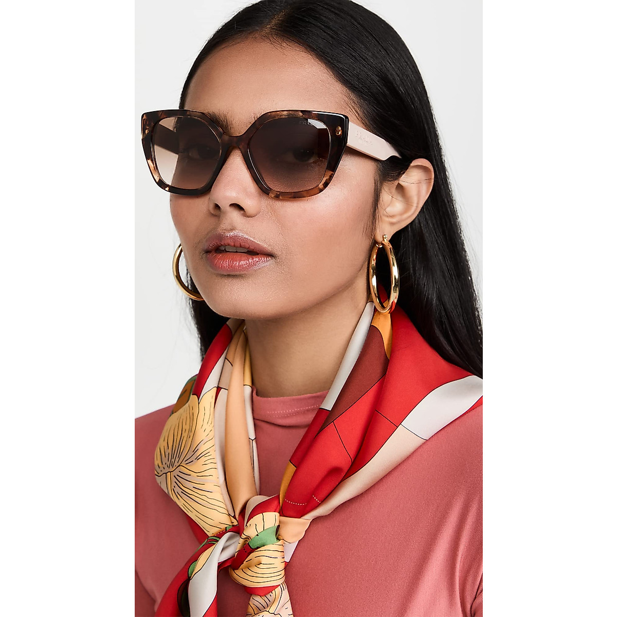Prada Women's Oversized Angled Cat Eye Sunglasses, Caramel Tortoise/Brown Gradien, One Size