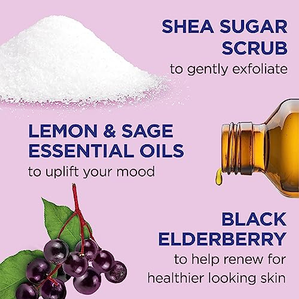 Dr Teal's Shea Sugar Body Scrub, Black Elderberry with Essential Oils, 19 oz (Pack of 3) (Packaging May Vary)