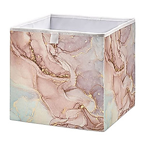 Kigai Rose Gold Marble Cube Storage Bin Collapsible Nursery Storage Toys Box Bin for Home Closet Shelf Office Bedroom, 11 x 11 x 11 Inch