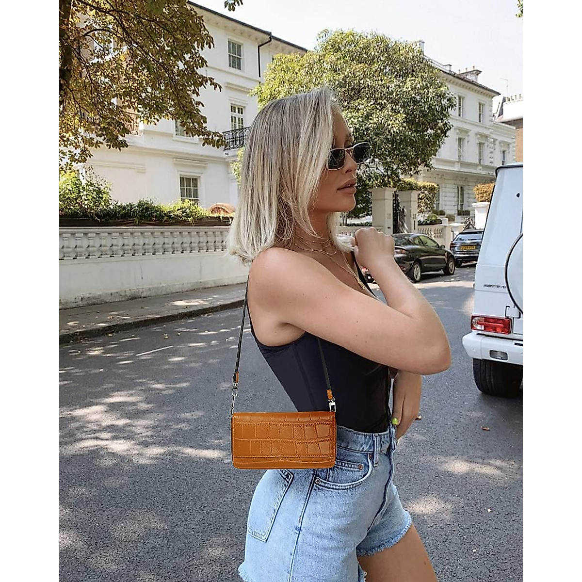 YALUXE Wristlet Handbags for Women Crocodile Effect Leather Clutch Zip-Around Wallet Phone Purse