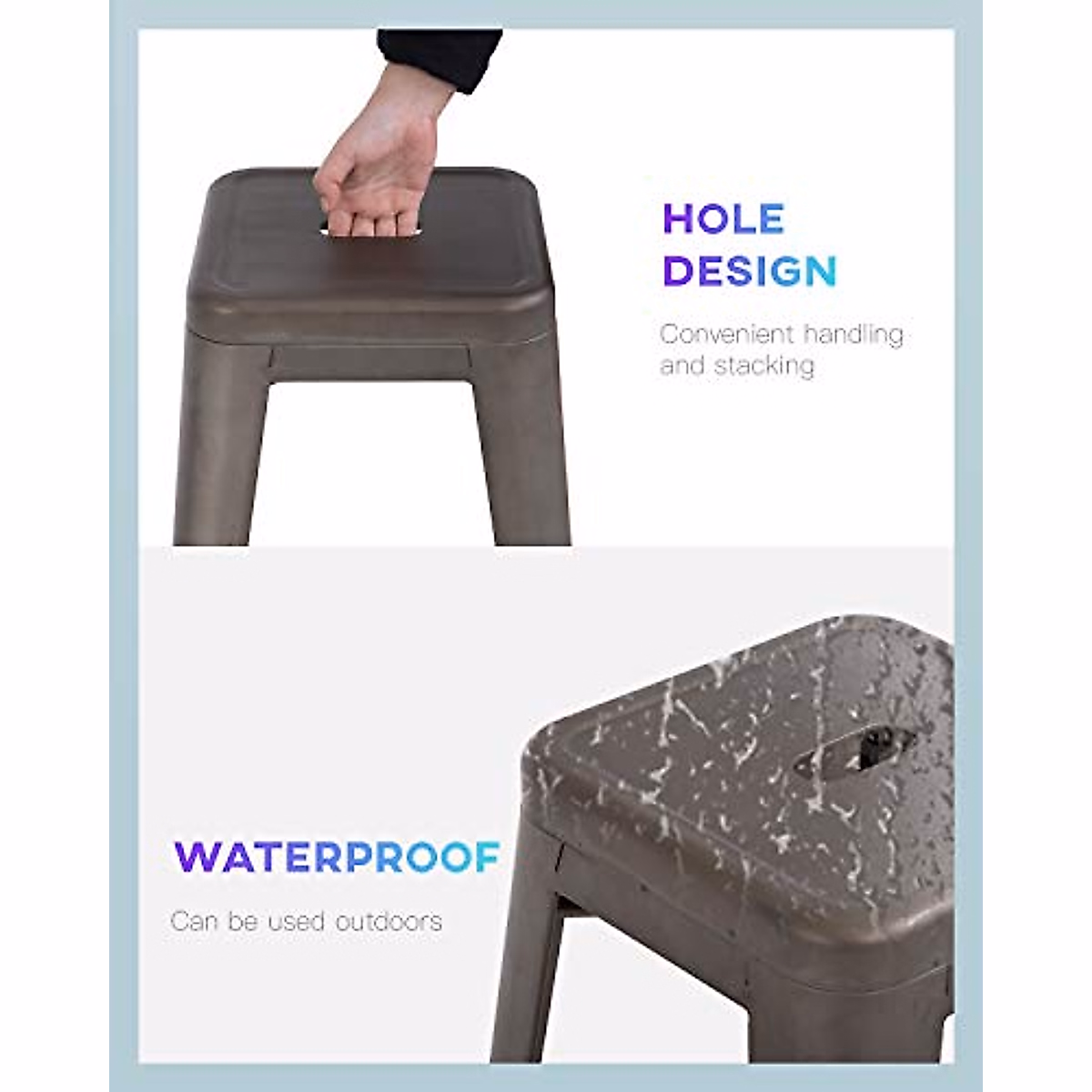 FDW 24 Inch Metal Stools Bar Stools Set Height Stackable Barstools Indoor Outdoor Dining Backless Kitchen Bar Stools Set of 4