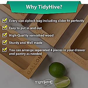 TIDYHIVE - Ziplock Bag Storage Organizer - Kitchen Organizer for Sandwich Bags, Quart, Gallon, Snack – Natural Wood Plastic Bag Organizer – Space Saving and Practical Solution