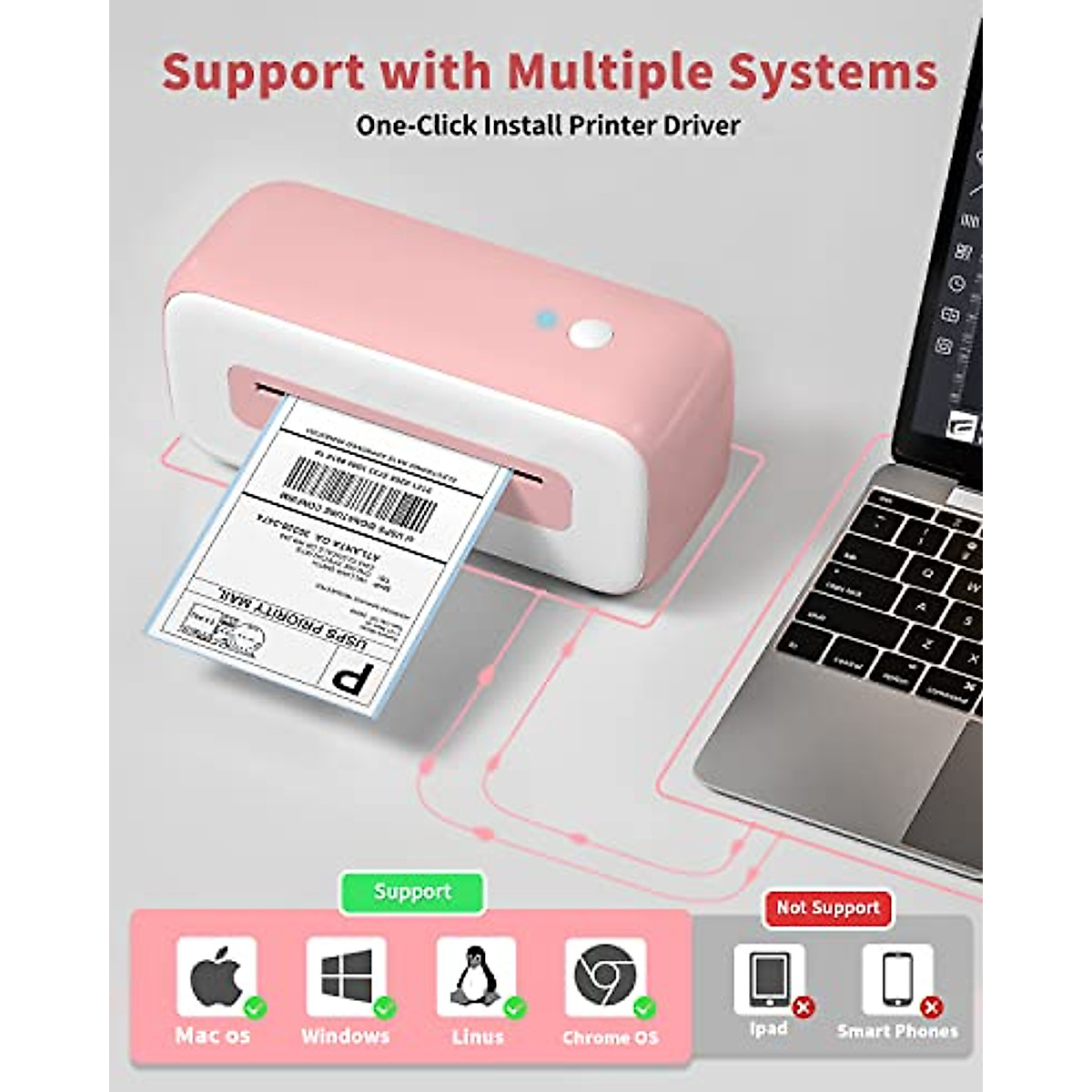 Phomemo Label Printer & 2” Pink Direct Thermal Labels