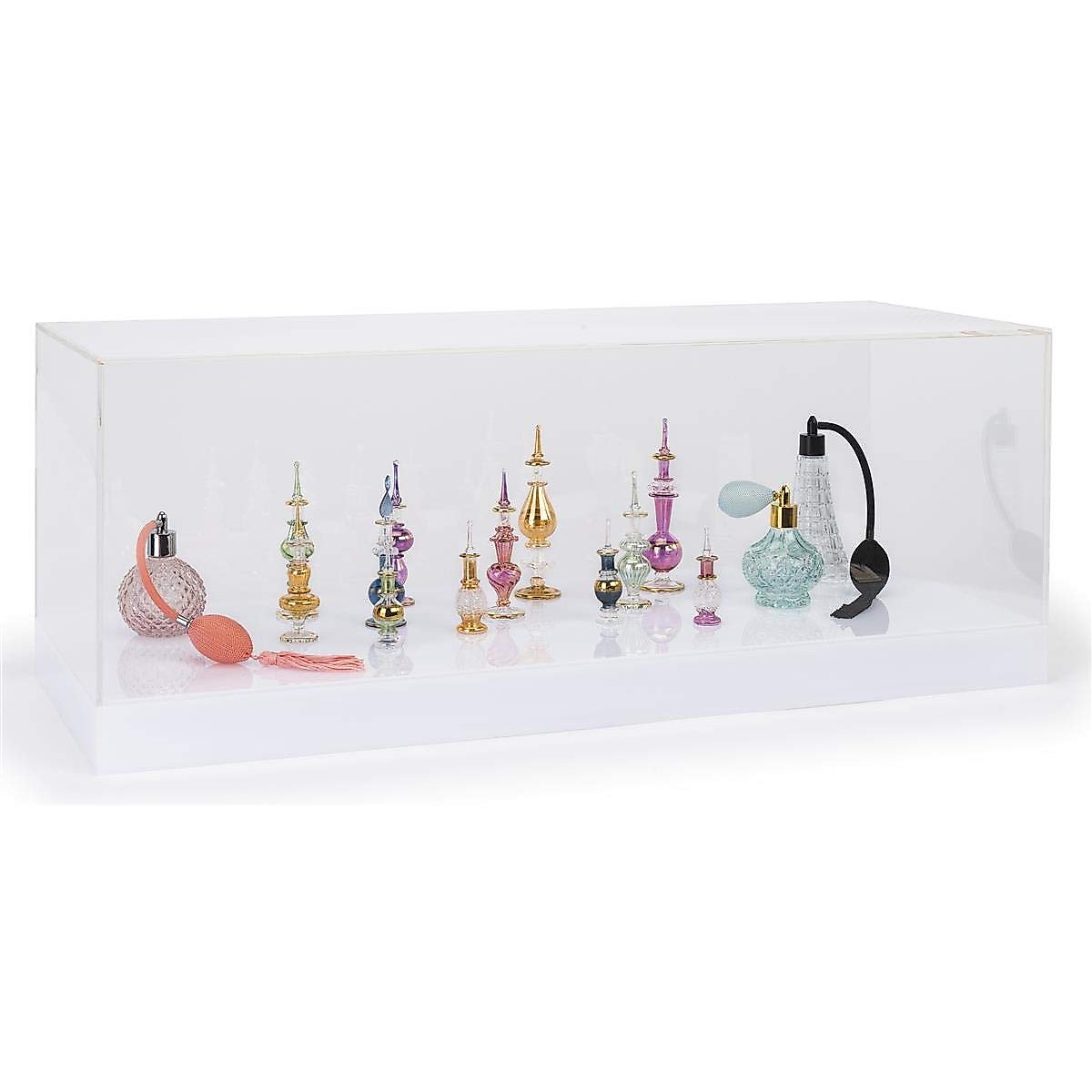 Displays2go 30 x 12 Illuminated Acrylic Display Case, 16 Color Modes – Clear, White (FDLEDDCSQ3)