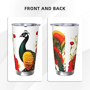 WXZYFP Car cup (single silver rim), can use a straw or drink directly, easy to use.Peacock Red flower