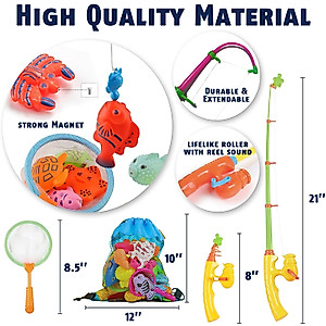 CozyBomB™ Magnetic Fishing Game for Kids | Bath Pool Toys Set for Water Table Learning Education Fishin for Bathtub Fun with Animal, Poles Rod Net Fishes for Kids Age 3 4 5 6 Year