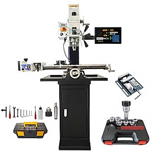 INTSUPERMAI Vertical Milling Drilling Machine7"X27" Mini Mill Drill Machine R8 Spindle Taper Set with Axis X Power Feed and Three - axis Grating Ruler 20-2250rpm Variable Speed 110V