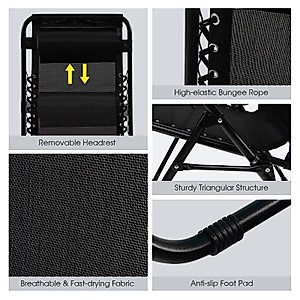 Goplus Zero Gravity Chair, Adjustable Folding Reclining Lounge Chair with Pillow and Cup Holder, Patio Lawn Recliner for Outdoor Indoor Pool Camp Yard (Set of 2, Black)