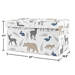 Sweet Jojo Designs Blue and Grey Bear Deer Fox Boy Baby Nursery or Kids Room Small Fabric Toy Bin Storage Box Chest for Woodland Animals Collection