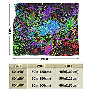 Glow in Dark Splatter Neon Throw Blanket Flannel Blanket 60 x 50 Inches Soft Warm Lightweight Fuzzy Blankets for Bed Sofa Couch Outdoor Travel